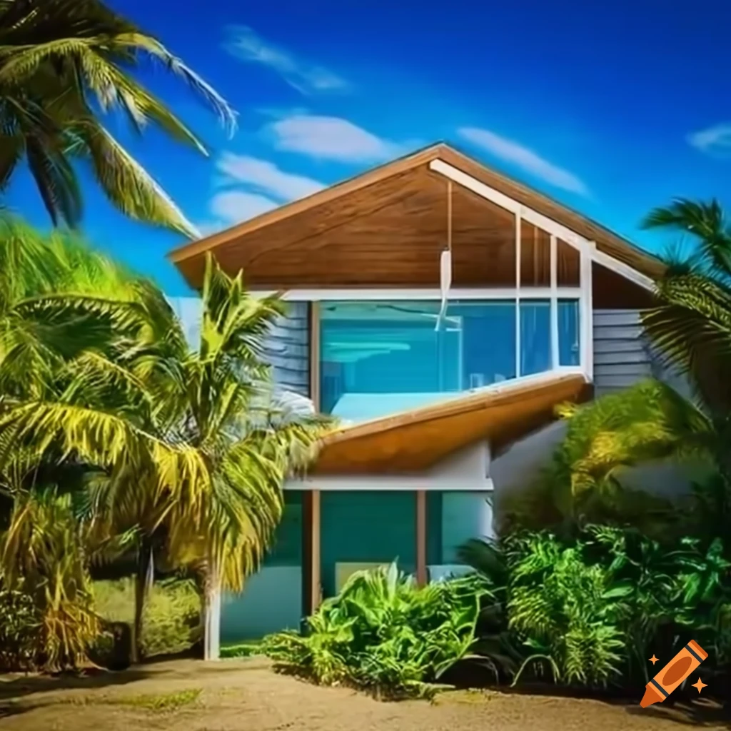 Modern surf house with palm tree garden and huge waves in the ...