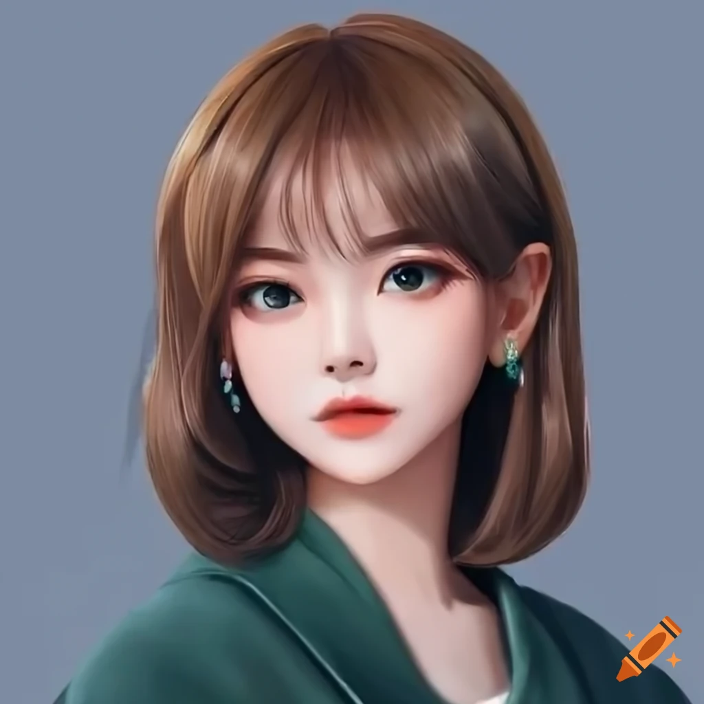 Cute realistic korean elf girl with short brown hair and brown eyes in ...