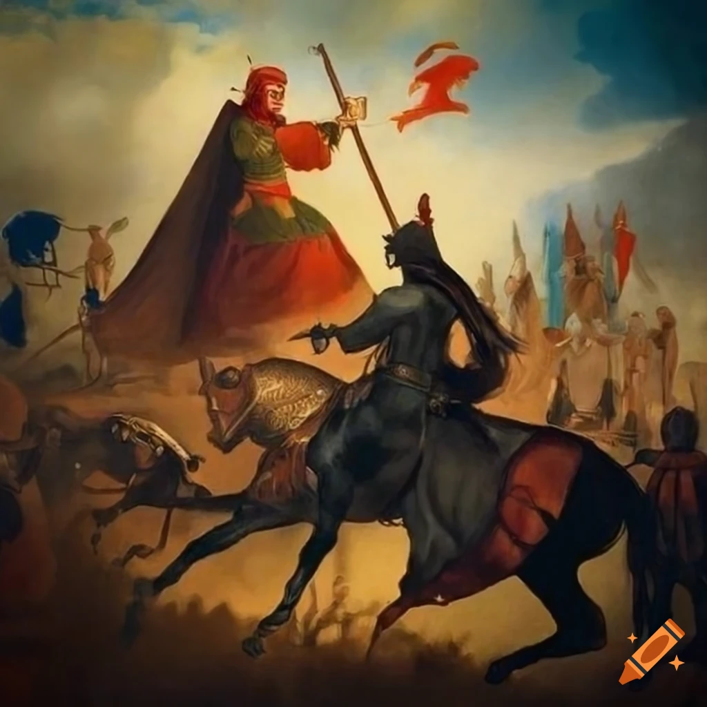 Isabella of Swadia leading a medieval army to battle on horseback in ...