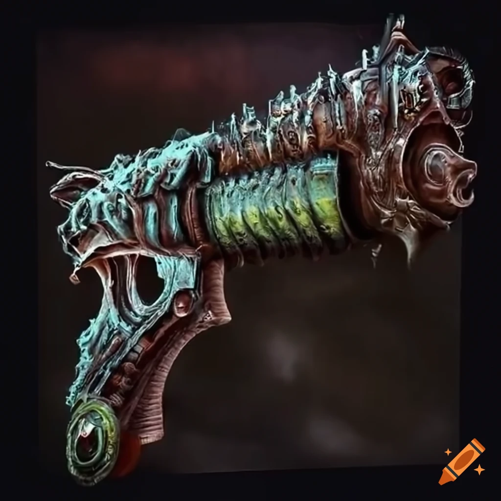 Concept art of a lovecraftian bio-organic machine gun from the scorn ...