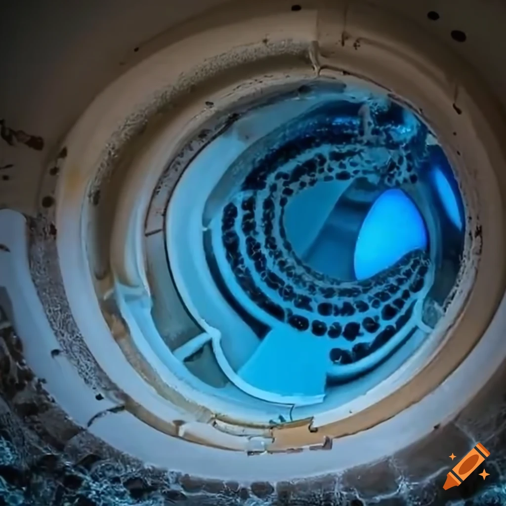 Water view from inside a half-filled shower drain pipe on Craiyon