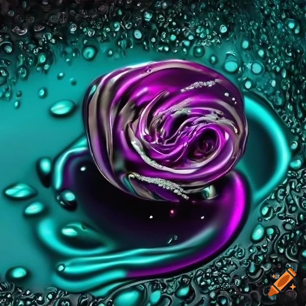 Metallic airbrush rose melting into silver puddle with vines on Craiyon