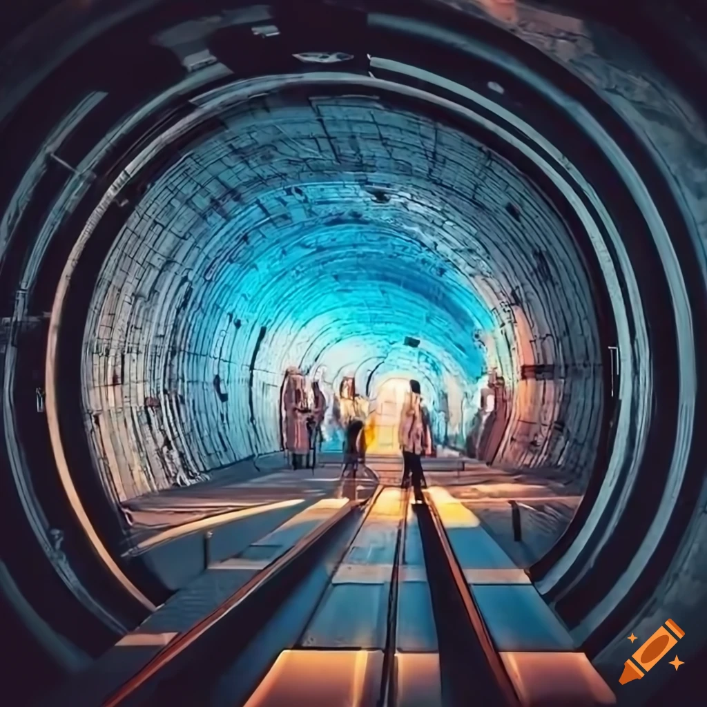 Transport tunnel with photovoltaic panel in a city setting on Craiyon