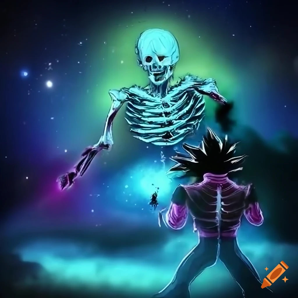 Epic face-off between two skeletons with power auras in a dramatic ...