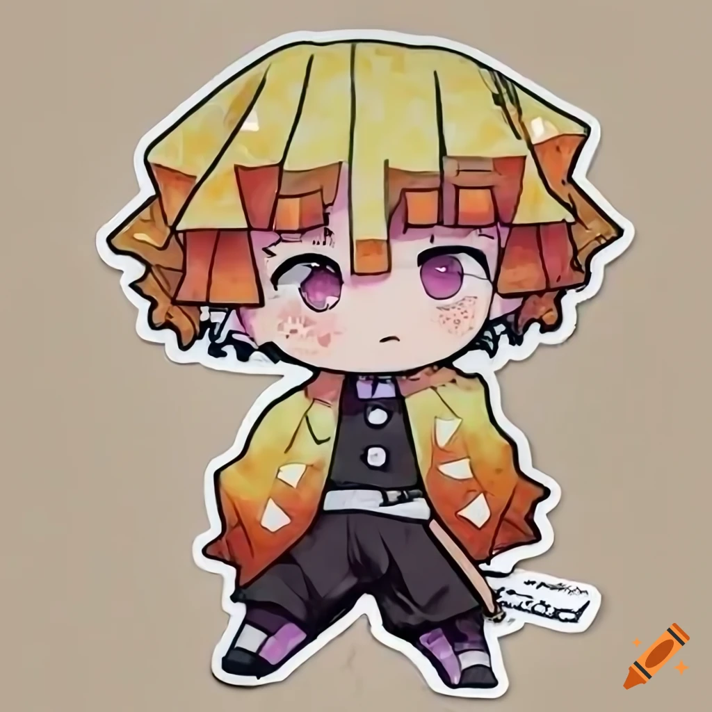 Chibi Zenitsu Agatsuma standing full body sticker on Craiyon