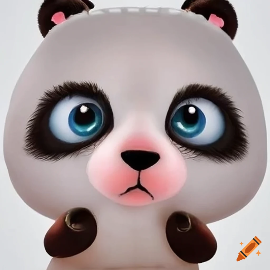 Pipo the panda with round head, big expressive eyes, friendly smile and ...