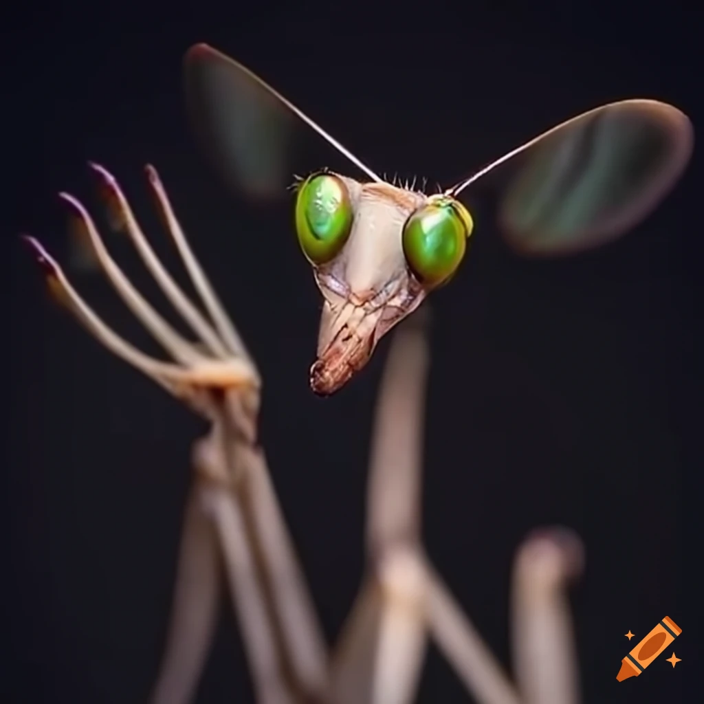 Mantis-fly hybrid playing in a metal band on Craiyon