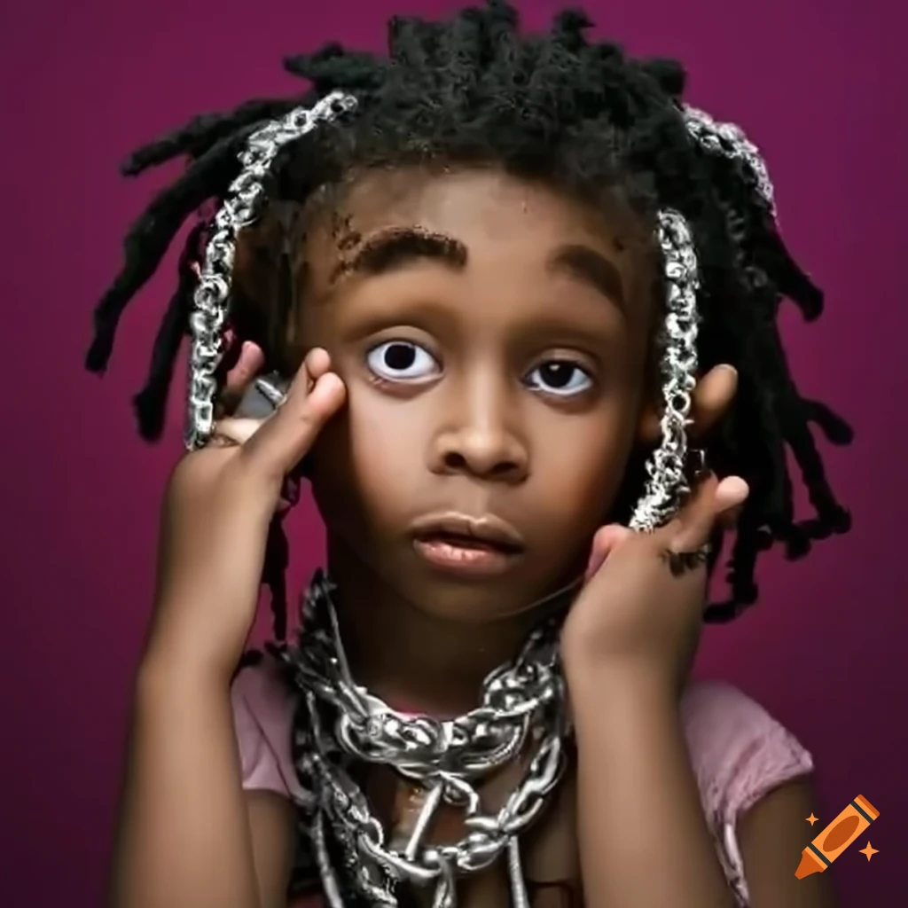Animated cartoon kid with dreadlocks and cool chain 'wvvone' on Craiyon