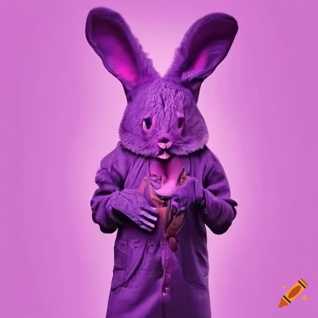 Purple rabbit man wearing pink overalls on Craiyon