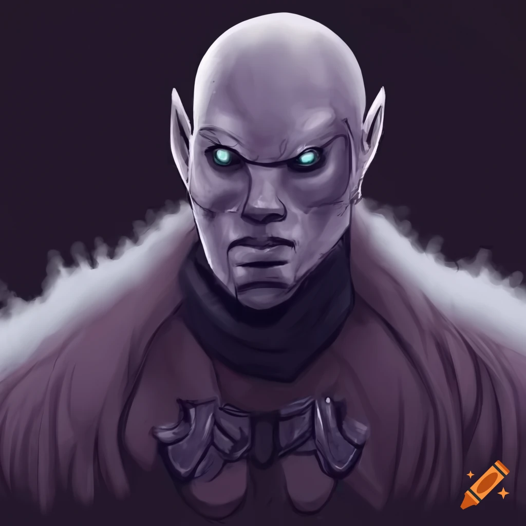 Hand drawn bald DND goliath with bluish-grey skin wearing a luchador ...