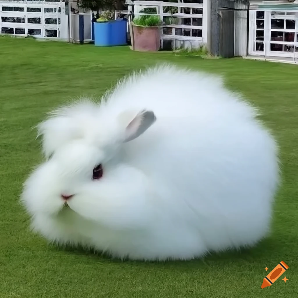 Adorable fluffy White French Angora Rabbit with hidden paws on Craiyon