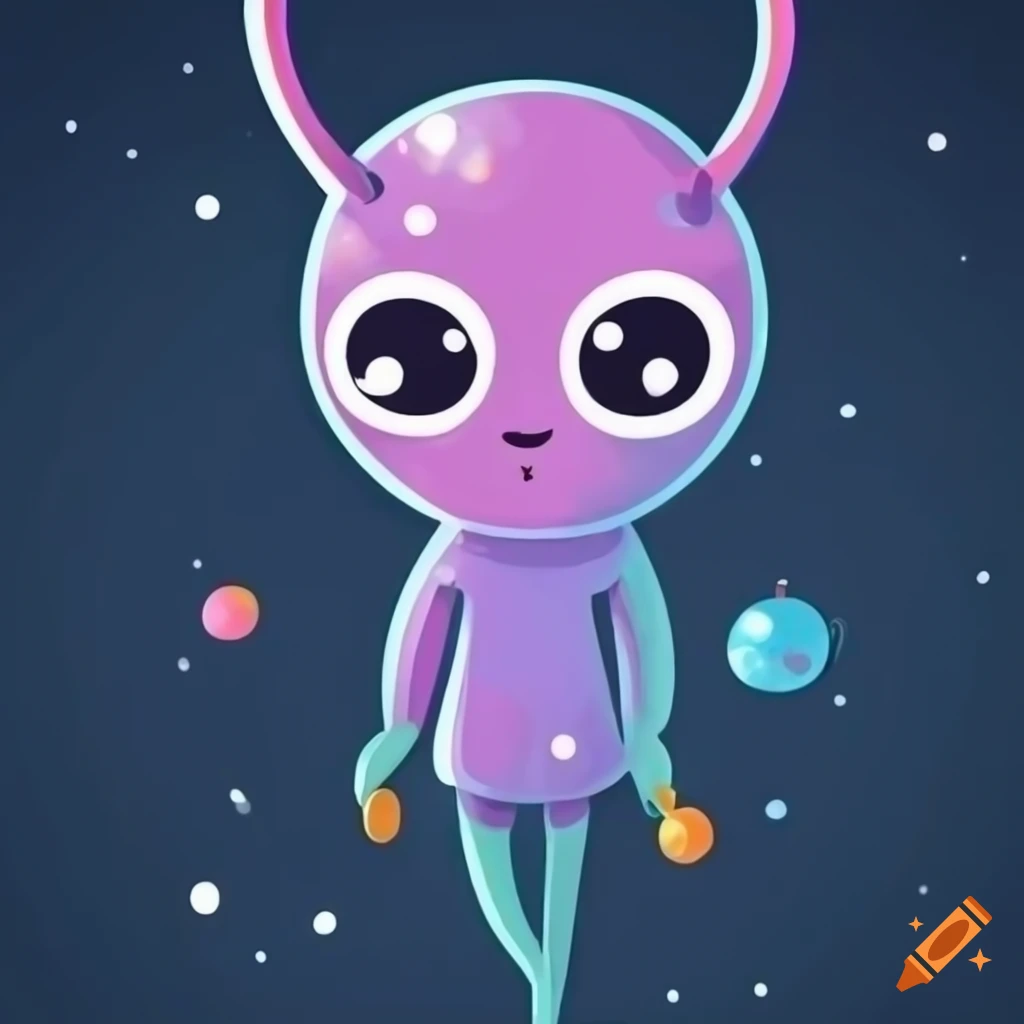 Cute kawaii space alien character on Craiyon