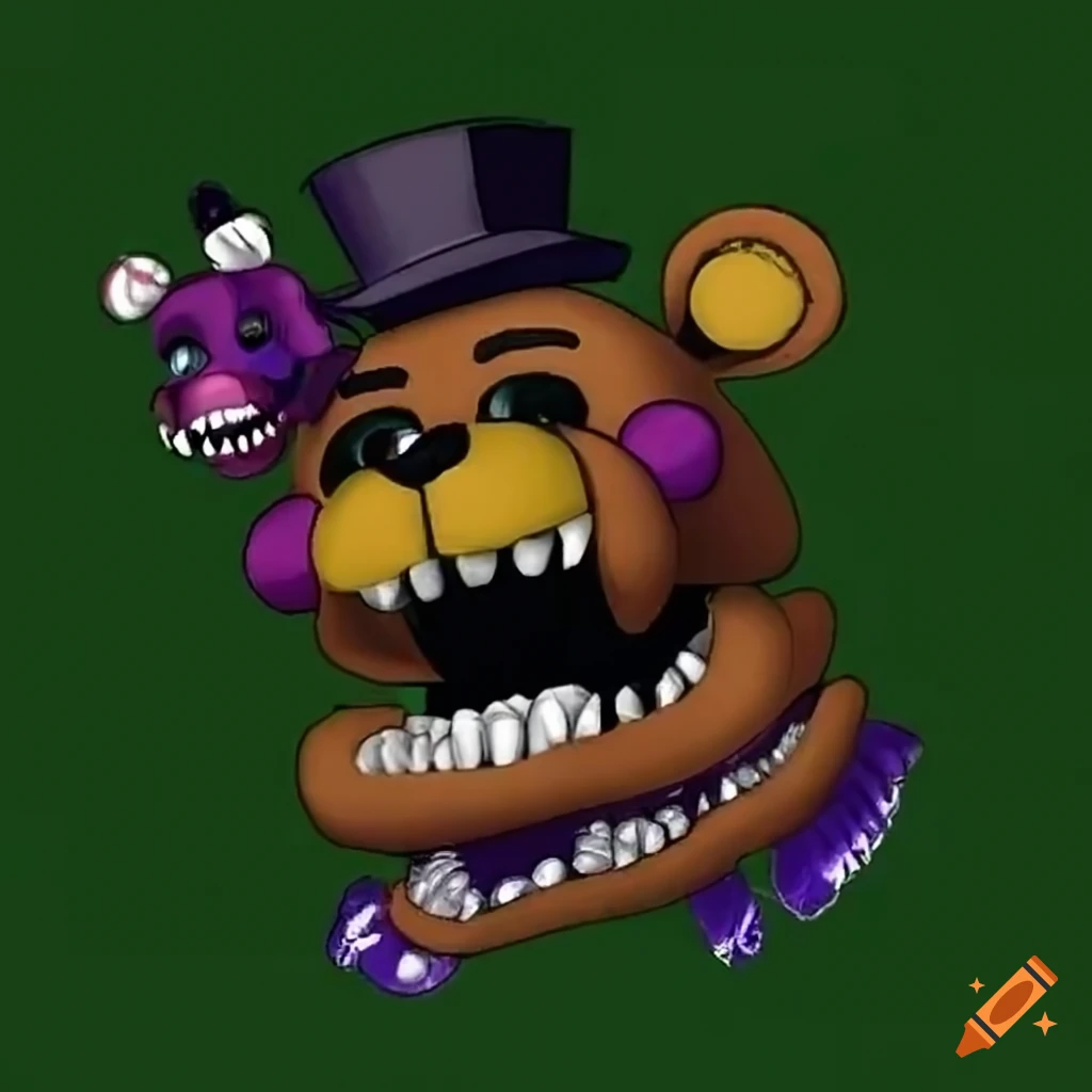 Freddy Fazzbear with yellow eyes, greasy teeth, and silver claws on Craiyon