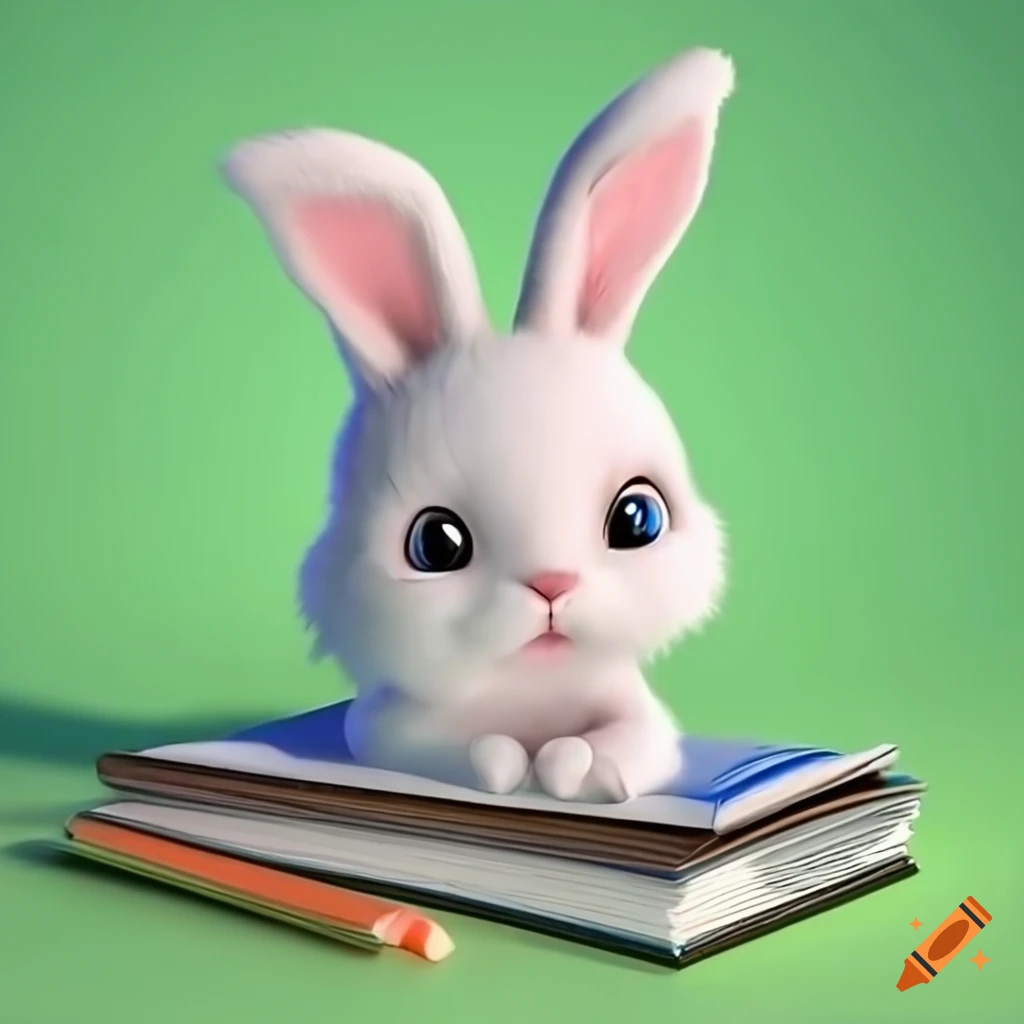 White rabbit doing homework in a cute 3D render on Craiyon