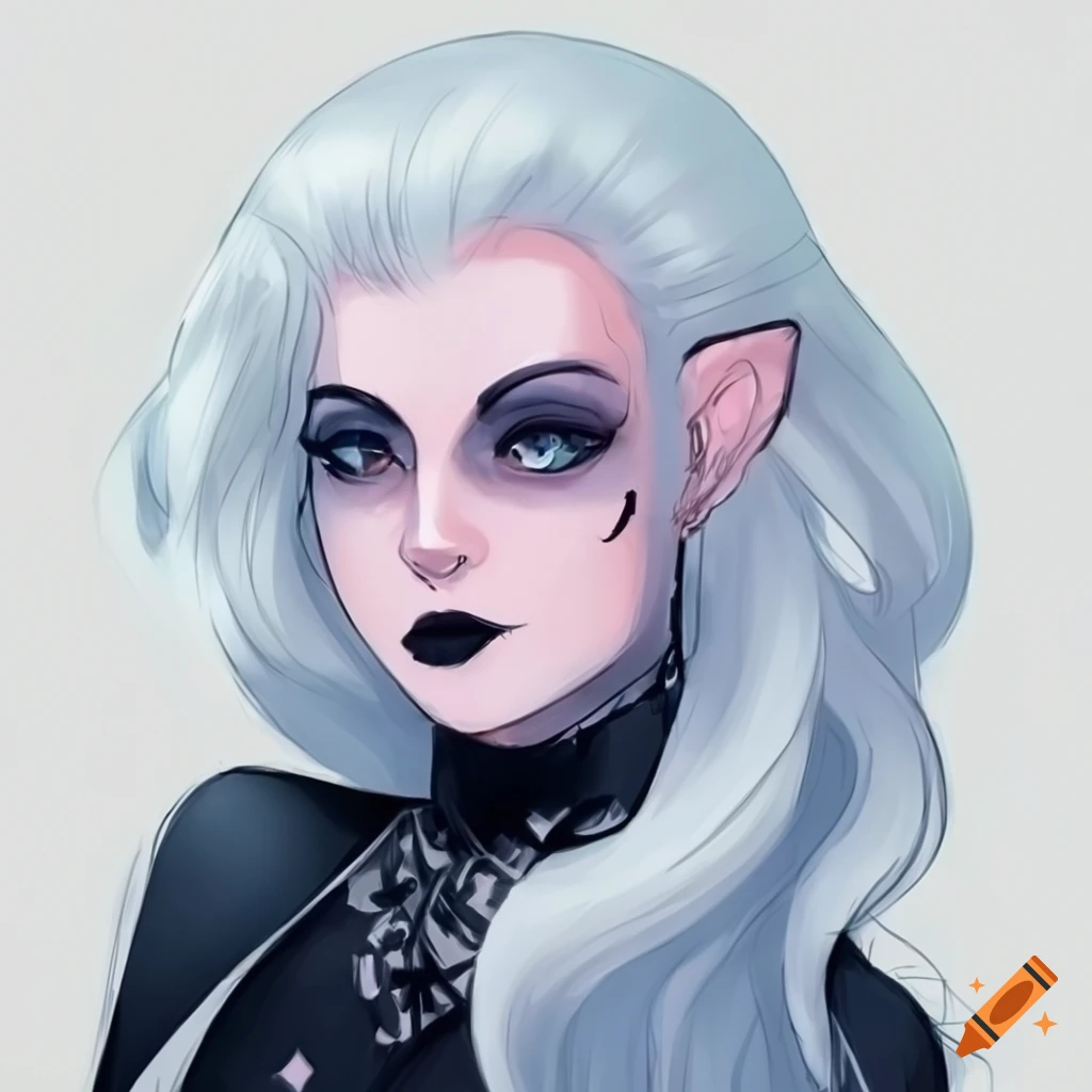 Artwork of a goth white-haired character inspired by Ewa Farna and ...