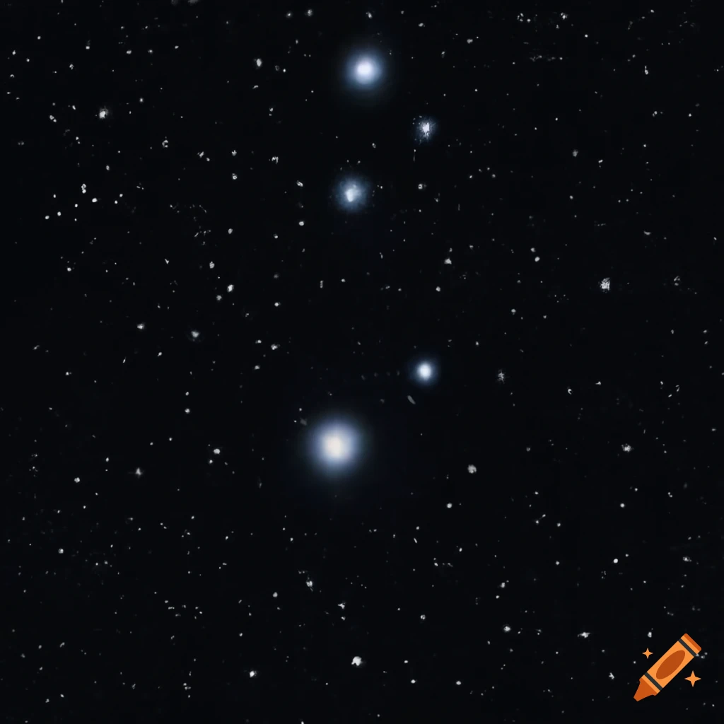 Star-filled night sky with cryptic galaxy signs in black and white ...