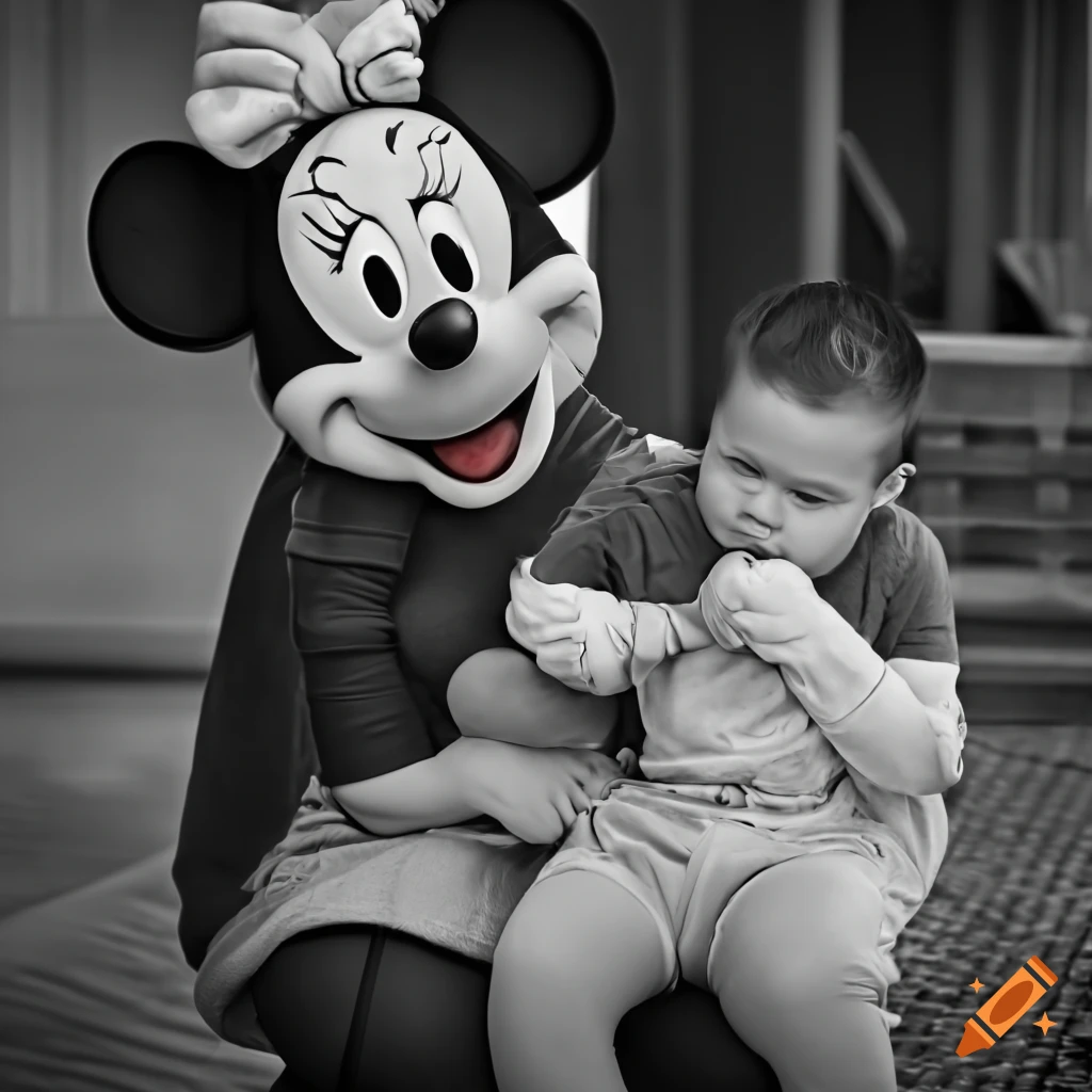Minnie Mouse comforting a young man in a caring role on Craiyon