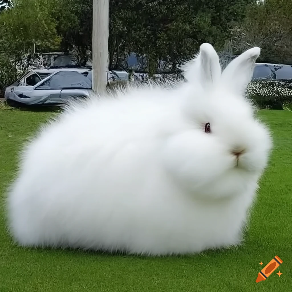 Adorable white French Angora Rabbit with fluffy fur on Craiyon