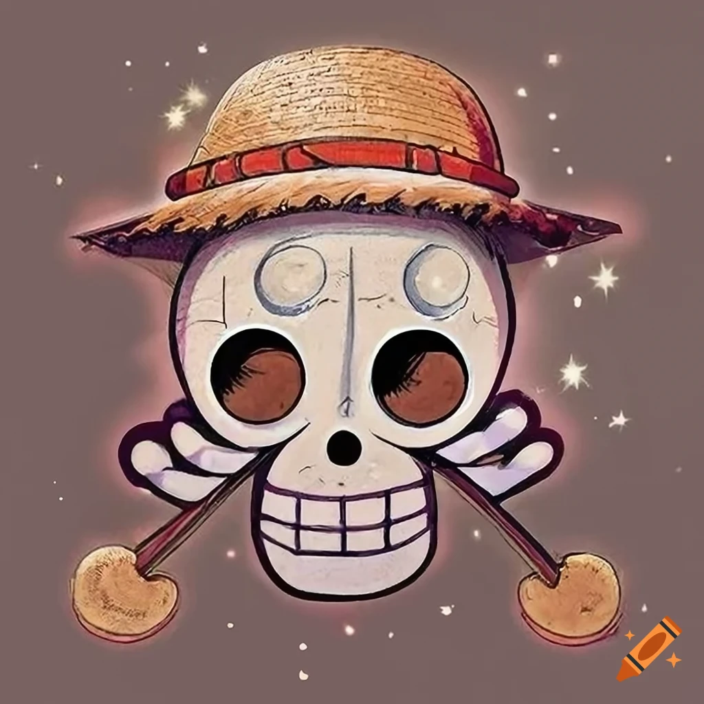 Badge design with brown full moon and Luffy's Jolly Roger from One ...