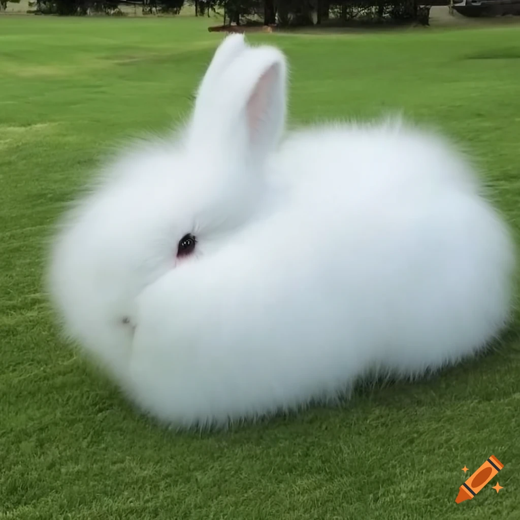 Adorable white french angora rabbit with fluffy fur on Craiyon