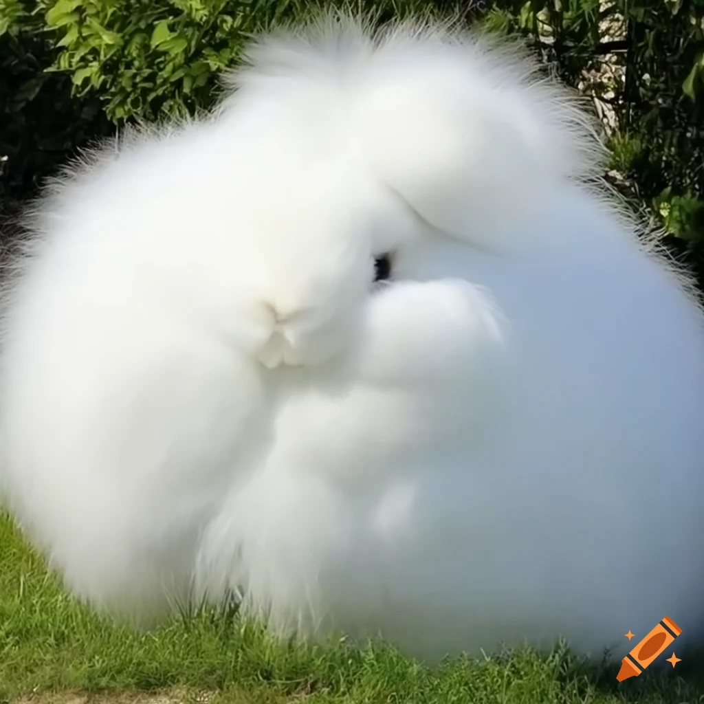 Adorable white French Angora Rabbit with hidden paws on Craiyon