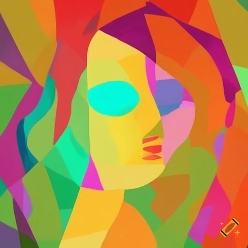 Abstract cubism profile of a woman contemplating on Craiyon