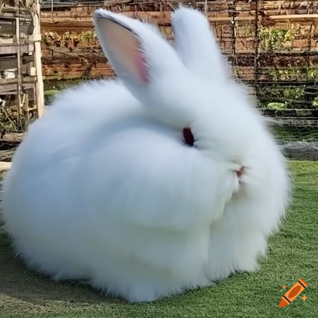 Adorable white french angora rabbit with fluffy fur on Craiyon