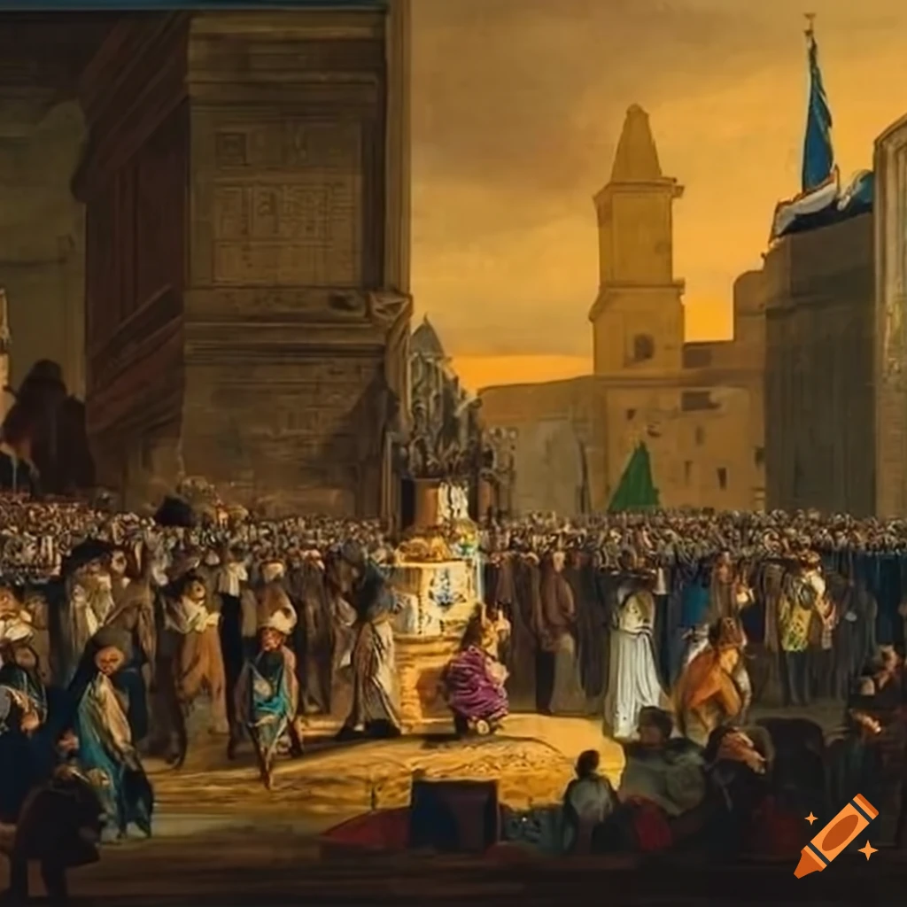 Gathering of people in open square listening to ezra the scribe read ...