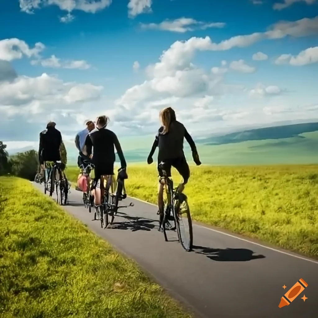 Landscape with people cycling on Craiyon