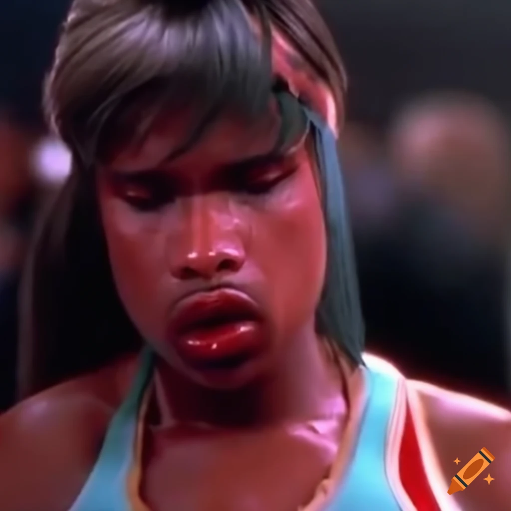 Closeup of emotive Jennifer Hudson fighter in a 90's movie scene on Craiyon