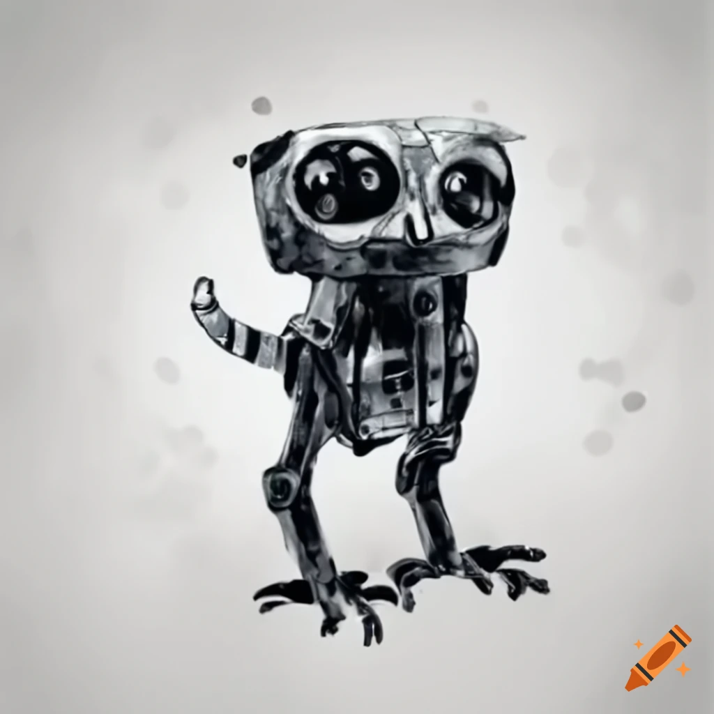 Recycled object sculpture of a robot lemur alien hybrid with corrosive ...