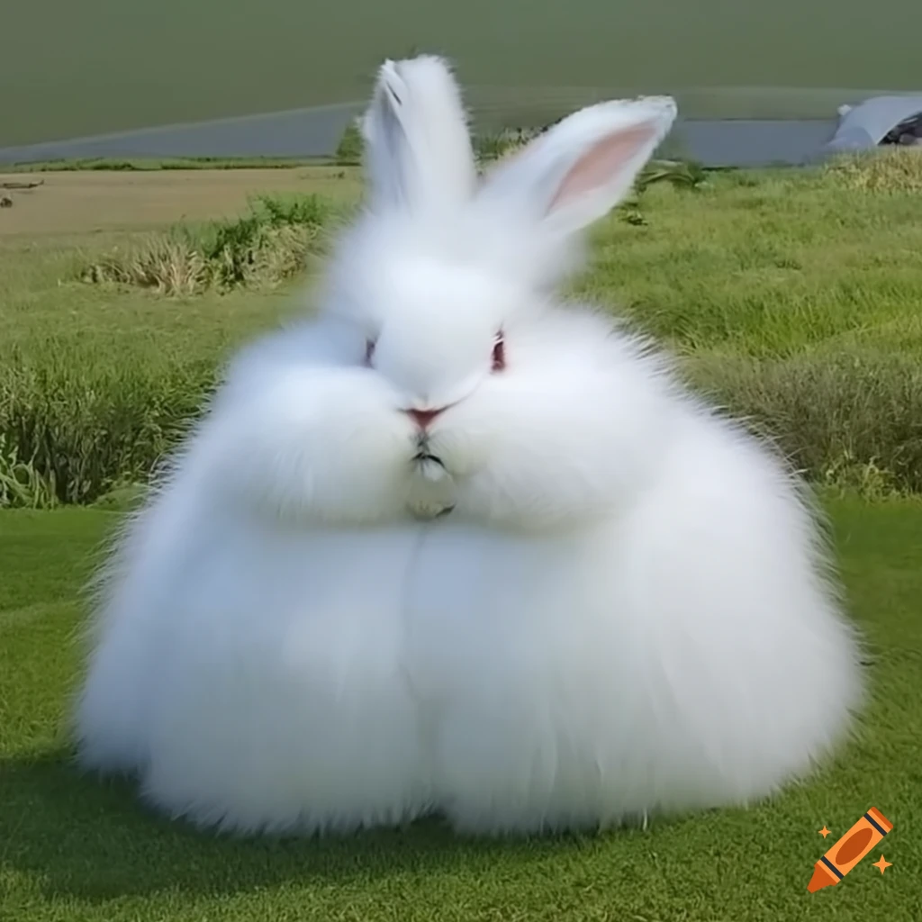 Adorable white French Angora Rabbit with fluffy fur on Craiyon