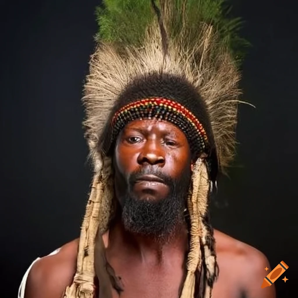 Prehistoric Zulu rasta man in white loin cloth kilt on Craiyon