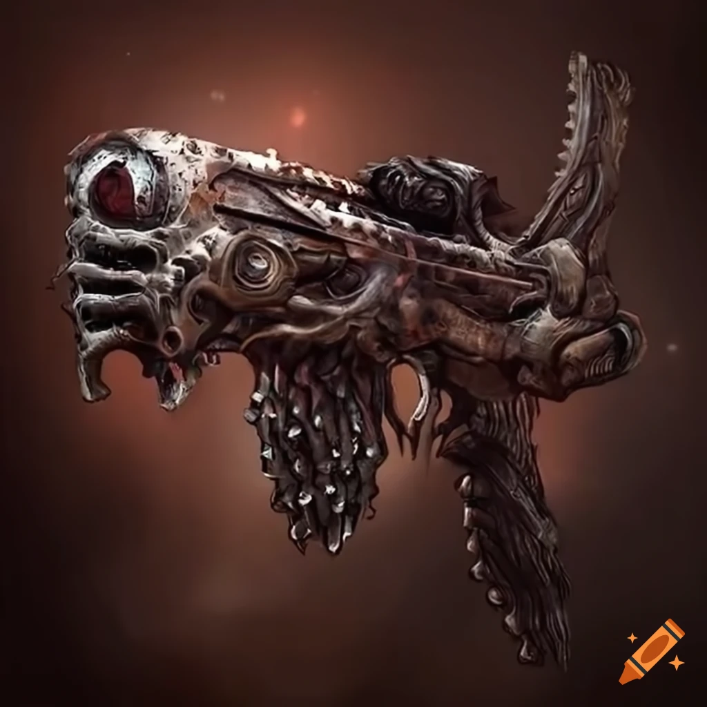 Concept art of a Lovecraftian bio-organic machine gun from the Scorn ...