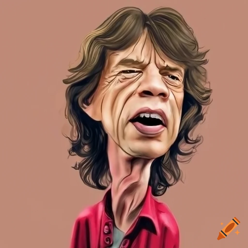 Caricature of young Mick Jagger with big head and small body on Craiyon