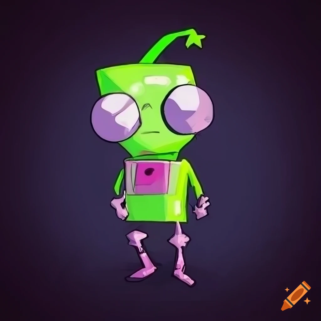 Cute sci-fi droid character inspired by Invader Zim style on Craiyon