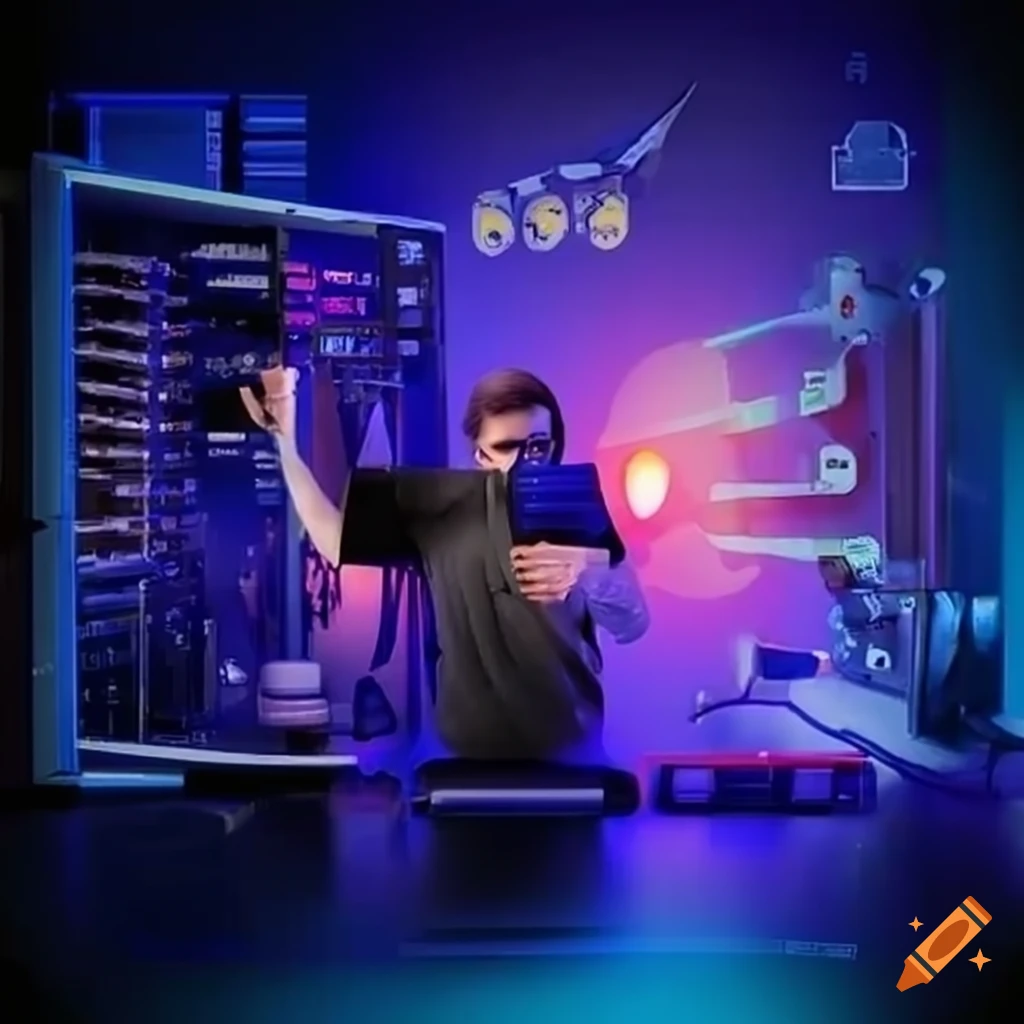 Tech professional multitasking with computer repair tools on Craiyon