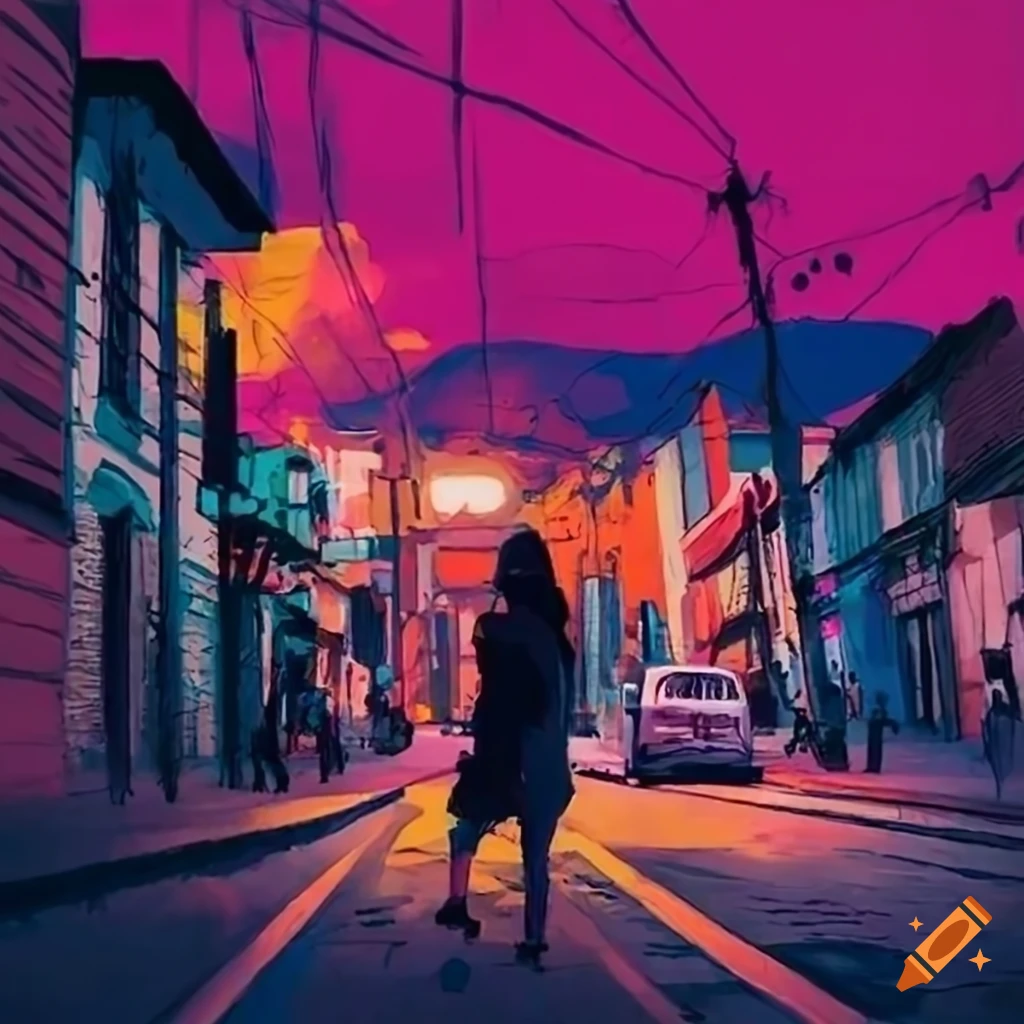 Bogota's urban scene in a lo-fi art style on Craiyon