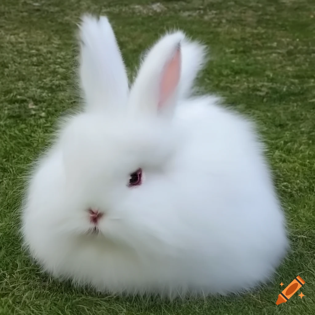 White french angora rabbit with hidden paws on Craiyon