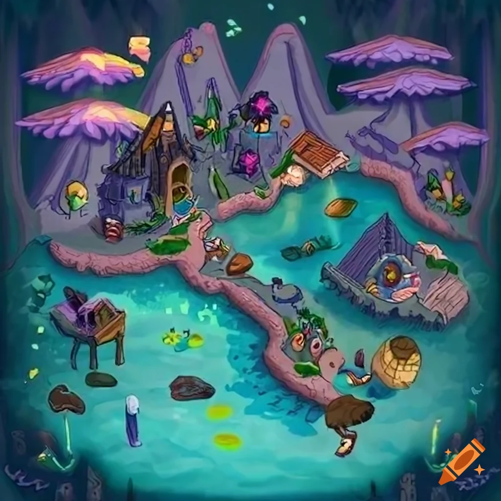 Colorful and detailed children's adventure puzzle game map with ...