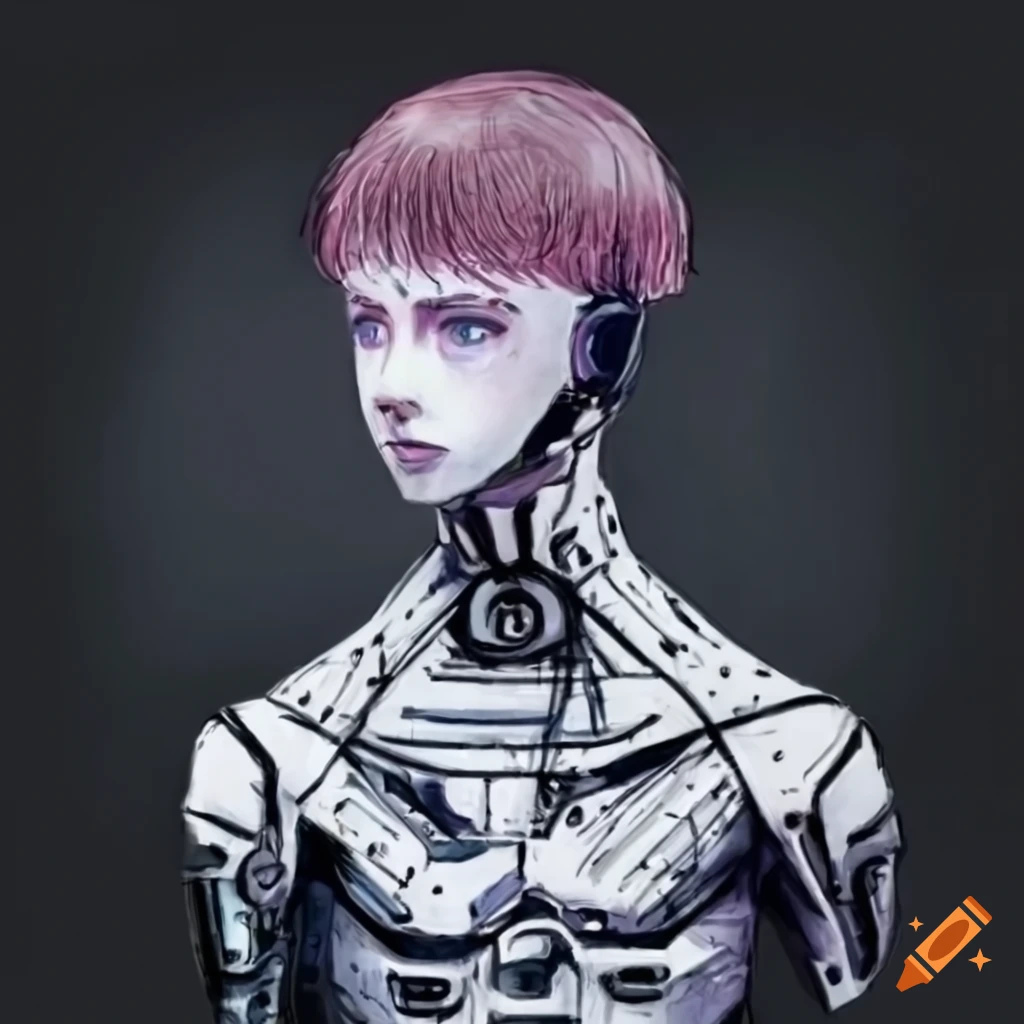 Manga-inspired young man cyborg in white high-tech bodysuit with light ...