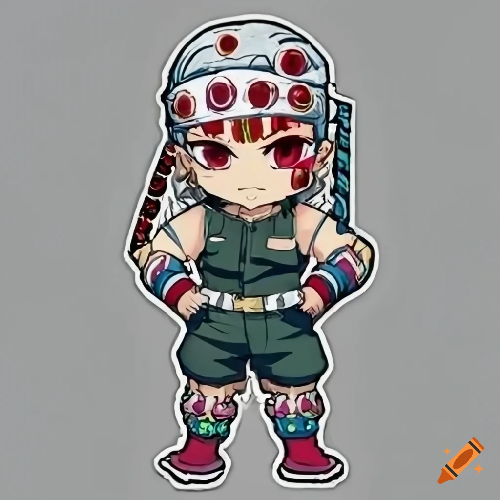 Chibi character Tengen Uzui standing with white border sticker design ...