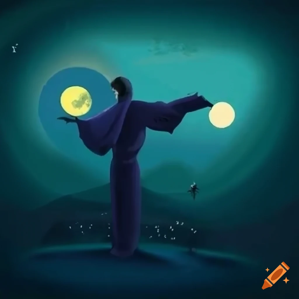 Ancient advanced civilization worshipping the moon with a humanoid ...