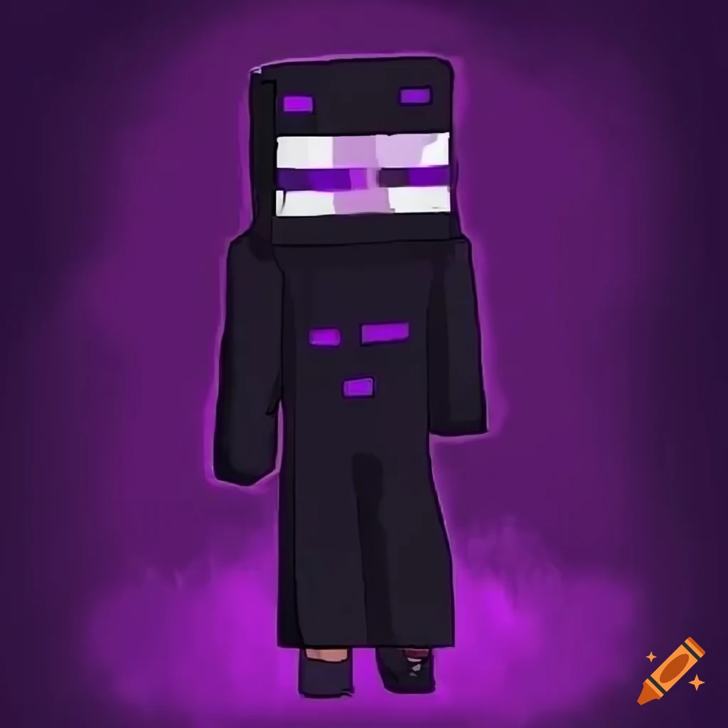 Enderman character in a warm onesie in a cold Minecraft biome on Craiyon
