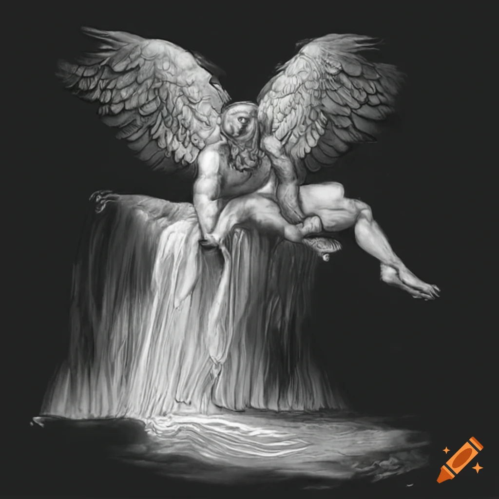 Mythological figure Icarus falling from the sky with melting wings ...