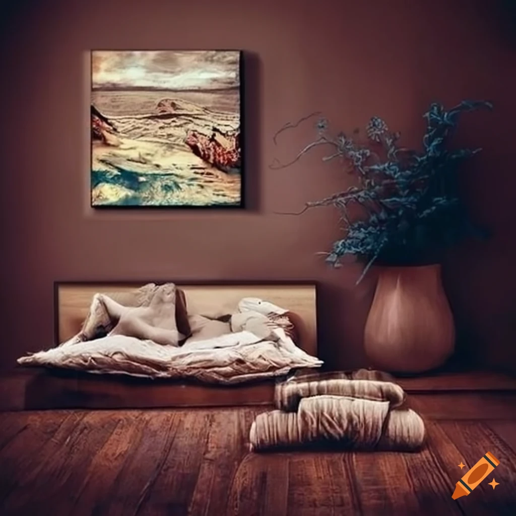 Cozy bedroom decor with sad art pieces or paintings on Craiyon