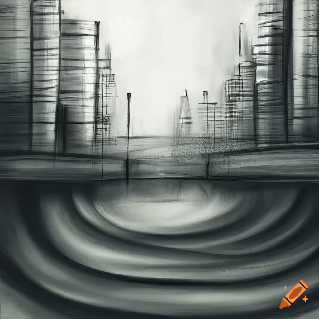 High resolution abstract charcoal and graphite artwork of cityscape ...