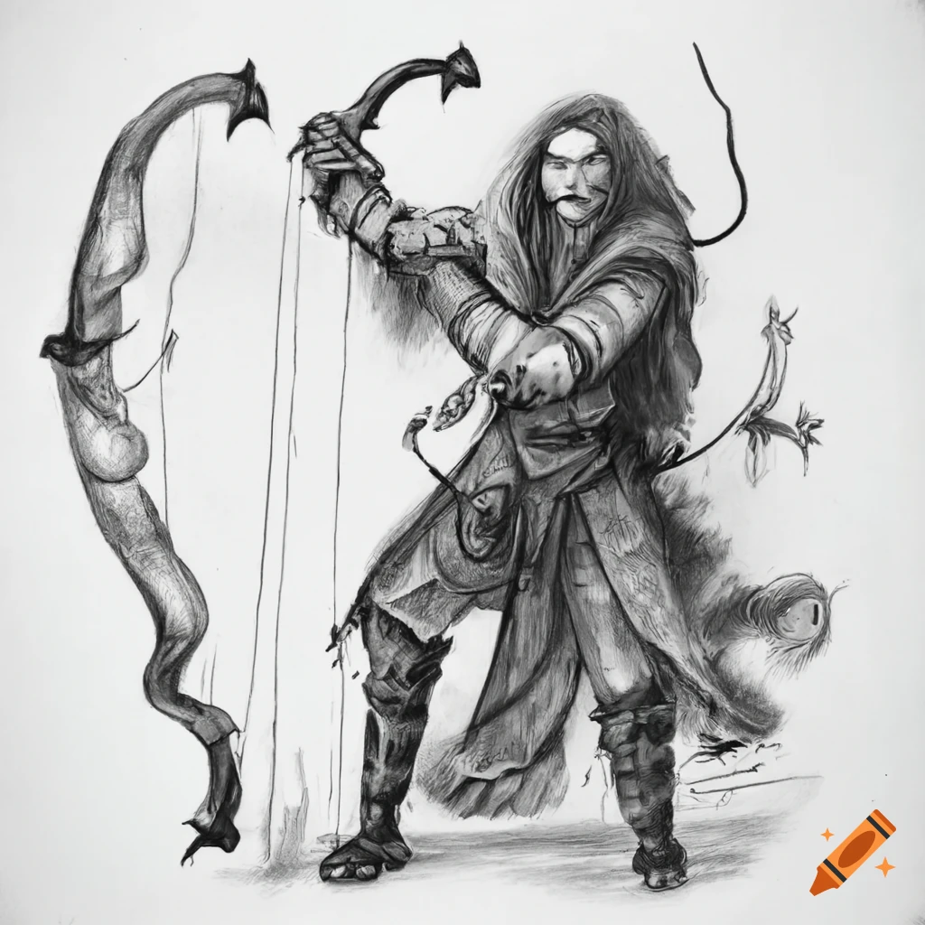 Wizard warrior meditating with falcon, a sword, bow, and arrows on Craiyon