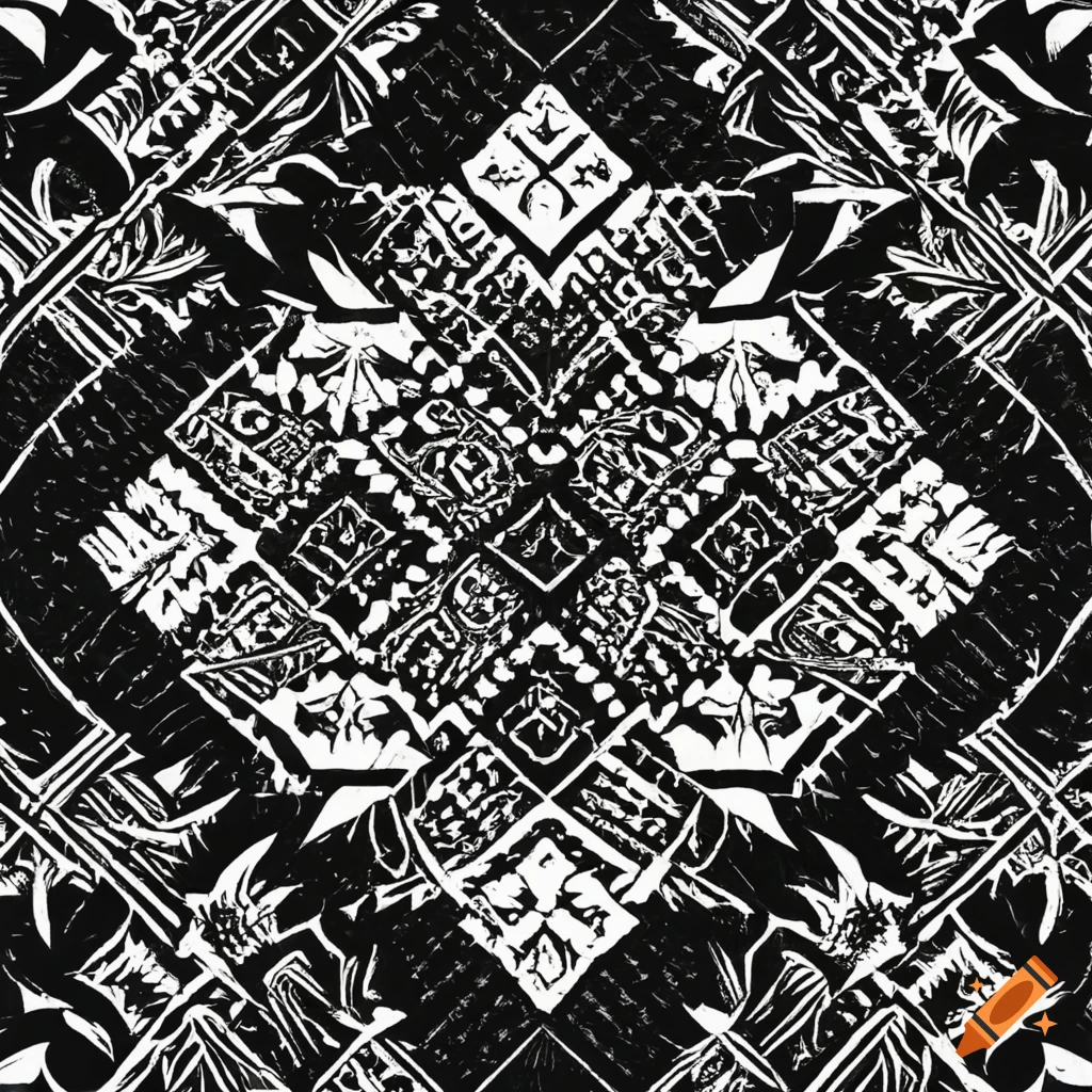 Diamond shape traditional woodcut print with Filipino indigenous water ...