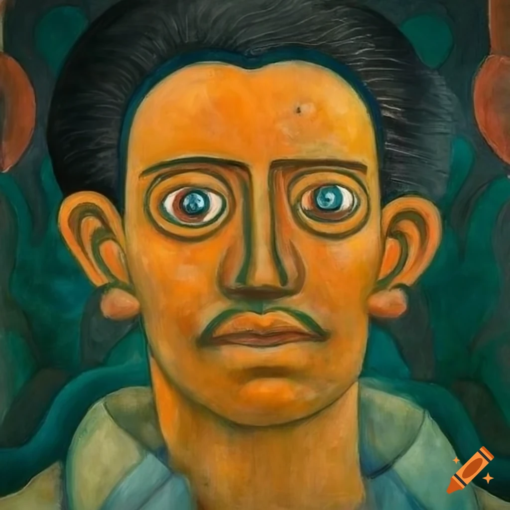 Abstract portrait of a man in diego rivera style with circle eyes and ...